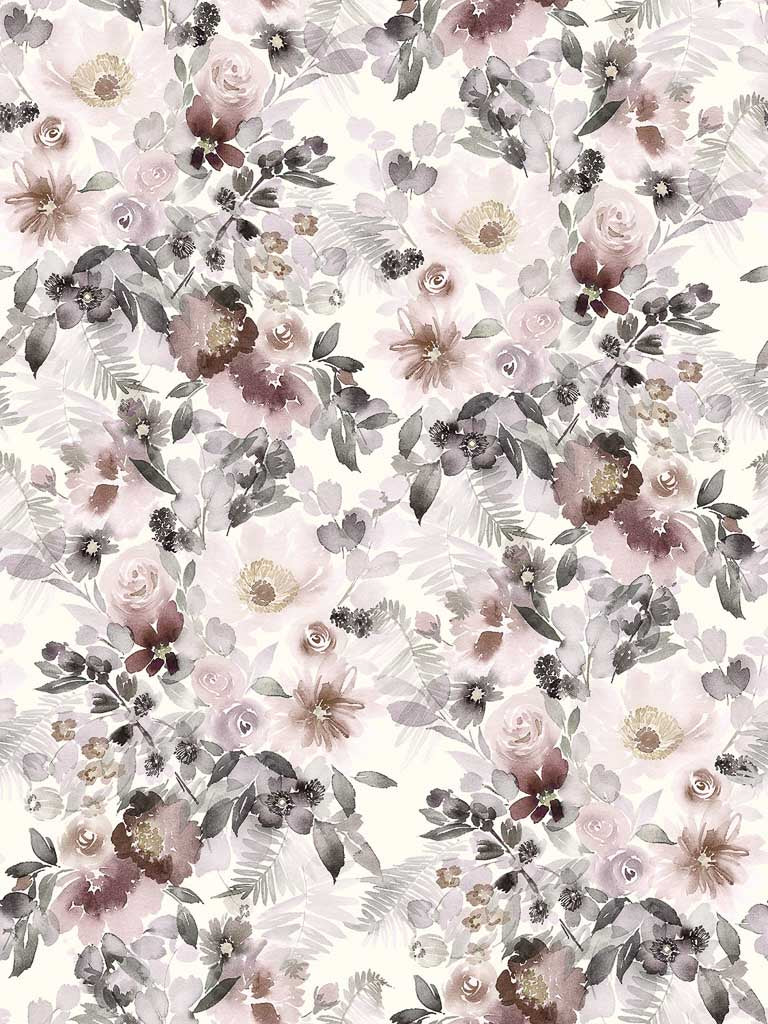Baumwoll Rib Jersey Stoff Aquarellblumen Rosé Mauve – Stoffrestposten