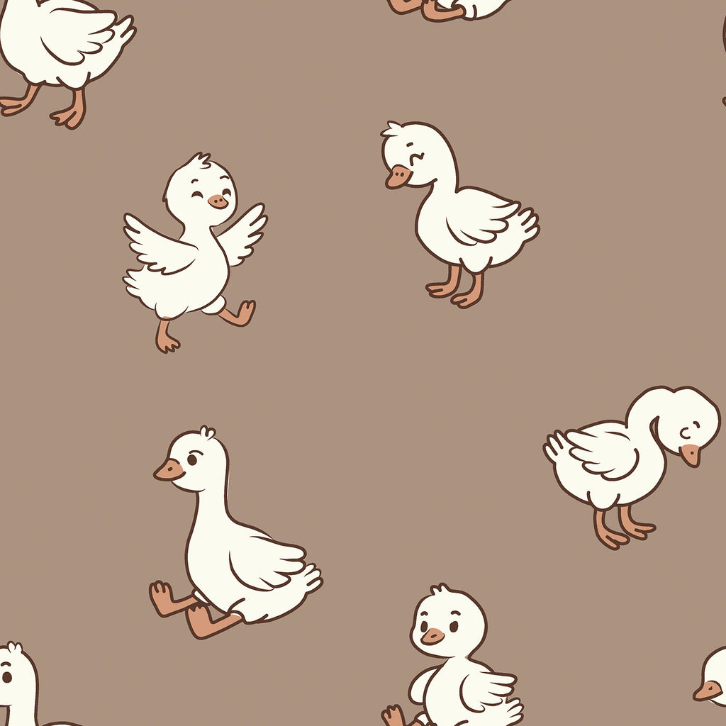 French Terry Stoff - Kleine Entchen auf Beige – Stoffrestposten